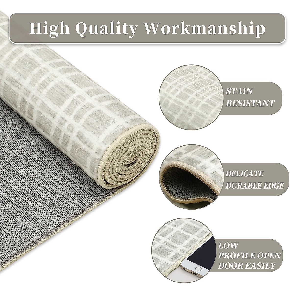 LUXLOOM Washable Area Rug 9x12 Rug for Living Room Modern Plaid Large Area Rug for Bedroom Decor Farmhouse Non Slip Throw Rugs Low Pile Stain Resistant Carpet for Office Dining Room 9'x12' Light Grey