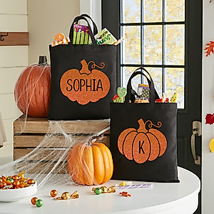 Let's Make Memories Personalized Sparkly Pumpkin Halloween Treat Bag - Trick-or-Treat Tote - Customize with Name