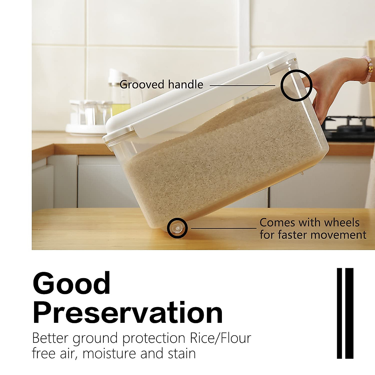 LivLab Rice Container - 10lbs Flour Dispenser with Lids & Cup BPA Free Kitchen Extra Large Storage Containers Cat/Dog Food Storage Container (10lbs)