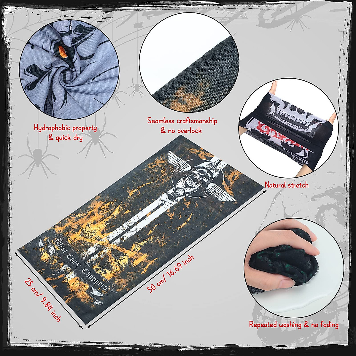 JaGely 30 Pieces Skull Neck Gaiters Scarf Elastic Sports Head Wrap Headband Seamless Halloween Bandana Face Mask for Women Men Riding Running Sports, 30 Styles