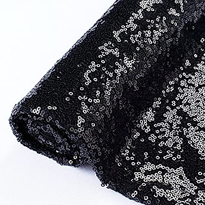 Sequin Fabric by The Yard 2 Yard Sparkly Fabric Mesh Sequins Fabric for Sewing Dress and Making Wedding Party Tablecloth Table Runner Decorations (2 Yard, Black)