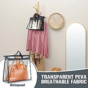 Chumia 20 Pack Dust Bags for Handbags Clear Handbag Storage 3 Sizes Handbag Organizers for Closets Hand Bag Dust Cover Purse Protector Bag with Zipper and Handles with 25 Pcs S Shape Hooks