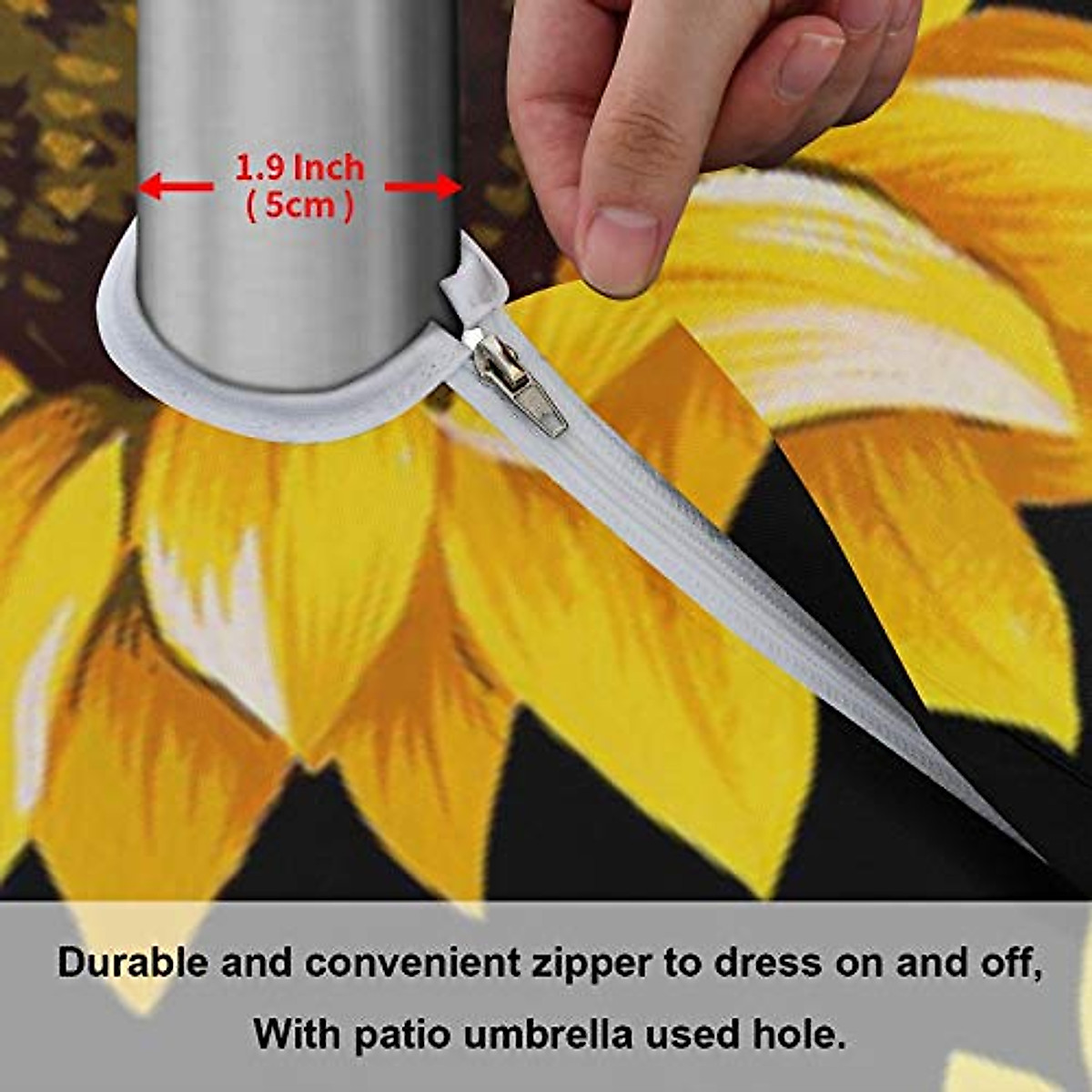 Xigua Sunflower Round Tablecloth 60" Waterproof Spillproof Polyester Fabric Table Cover with Zipper Umbrella Hole for Outdoor Patio Garden Dining Party