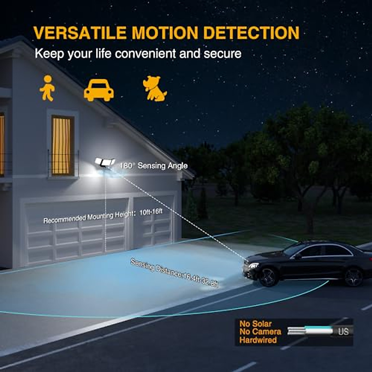 Onforu 100W LED Security Lights Motion Sensor Light Outdoor, 9000lm Super Bright Flood Light Motion Detector with 3 Head, IP65 Waterproof Exterior Floodlight, 6000K Wall Light for Entryway, Garage
