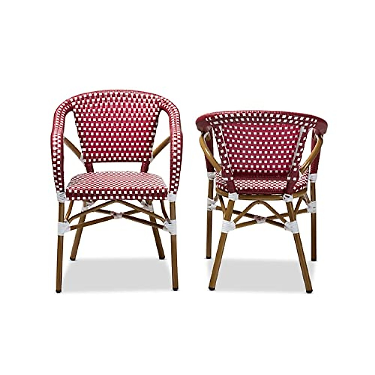Baxton Studio Eliane Dining Side Chair in Red and White (Set of 2)