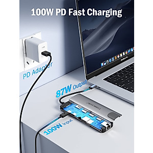 Lemorele USB C Hub Multiport Adapter 9 in 1 w/Gigabit Ethernet, 100W PD, HDMI 4K, 3 USB 2.0, 5Gbps USB C Data Port, SD/TF Card Reader, Dongle Docking Station for MacBook Lenovo HP Dell Laptops