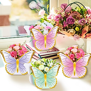 12 Pcs Butterfly Tea Party Decorations Princess Party Flower Boxes, Butterfly Paper Vase 3D Table Centerpiece Floral Box for Floral Tea Themed Birthday Party Supplies Baby Shower Wedding Anniversaries