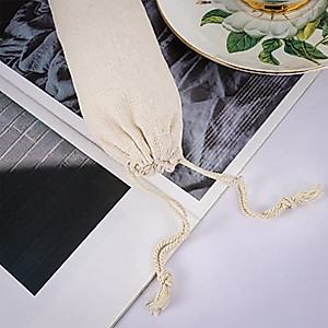 Hemoton 30Pcs Straw Travel Carrying Case Cotton and Linen Pouch Bag Portable Travel Cutlery Bag for Stainless Steel Drinking Straws Cutlery Fork Spoon Storage