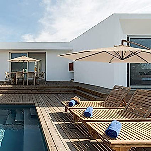 AMERICAN PHOENIX 10FT Offset Hanging Patio Umbrella Cantilever Outdoor Umbrellas with Crank & Cross Base for Garden, Backyard, Pool and Beach (Beige)