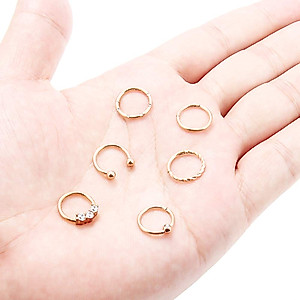 Dyknasz Septum Jewelry 16G Surgical Steel Nose Rings Hoop Septum Clicker Ring with Clear Diamond CZ Cartilage Tragus Helix Earring Piercing Jewelry for Women Men 10mm (3/8") Rose Gold