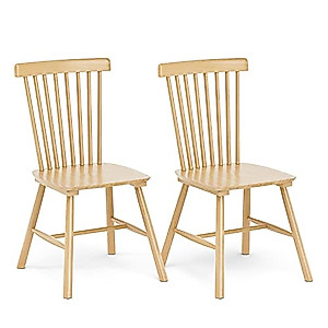 IKIFLY Solid Wood Dining Chairs Set of 2, Mid Century Modern Wooden Dining Room Chairs, Windsor Chairs Rubberwood Side Chairs for Kitchen, Dining Room - Natural