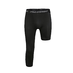 The New Men's Basketball Single Leg Tight Sports Pants 3/4 One Leg Compression Pants Athletic Base Layer Underwear (Large, Black-1)