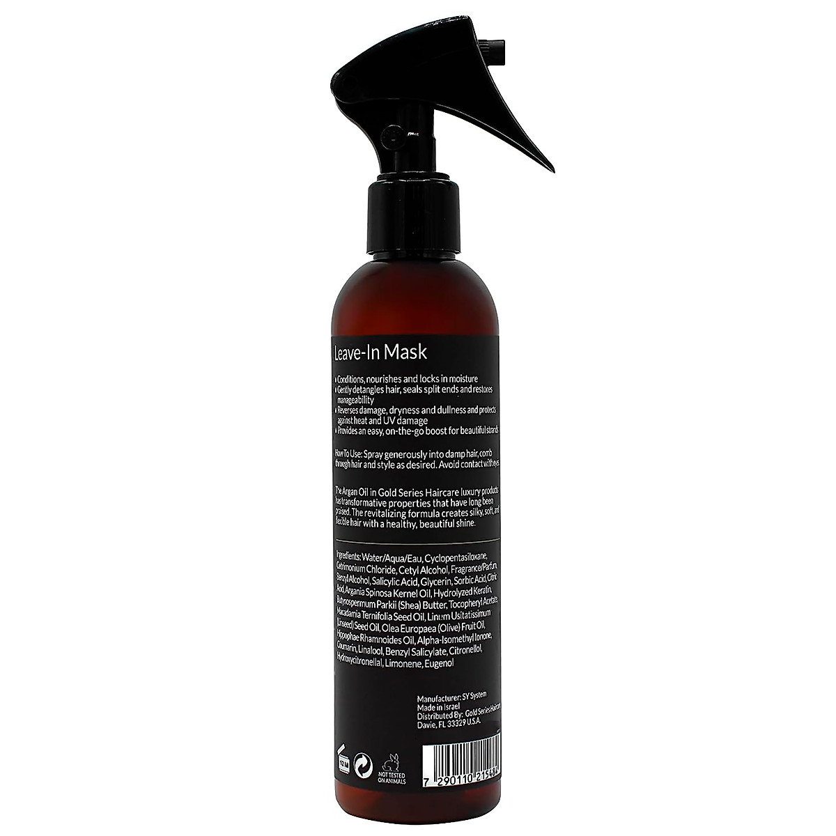 Gold Series Leave-In Hair Mask – Argan Oil Hair Mask Enriched with Keratin – Nourishing and Gently Detangling Leave In Conditioner Spray For Curly Frizzy or Damaged Hair, 8.4 Fl.oz