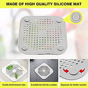 COPPATAOPP Drain Hair Catcher, Square Silicone Shower Drain Hair Catcher, Stable Hair Drain Catcher Bathtubr with Suction Cup, Easy to Install Bathroom Kitchen Sink Drain Strainer 2 Pack (Grey White)