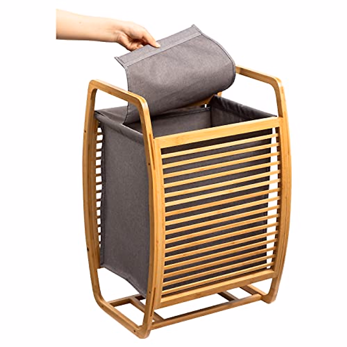 ALIMORDEN Bamboo Wood Laundry Hamper Sorter Cart, Portable And Large Capacity Waterproof Bamboo Dirty Clothes Basket, Gray