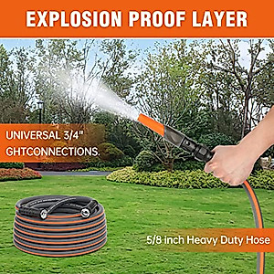 GREENER 50FT Hybrid Garden Hose Dia.5/8’’ Inner Durable Rv Garden Hose with Swivel Grip Handle 150PSI High Burst Strength Industrial Water Hose for All Weather Outdoor (Gray)