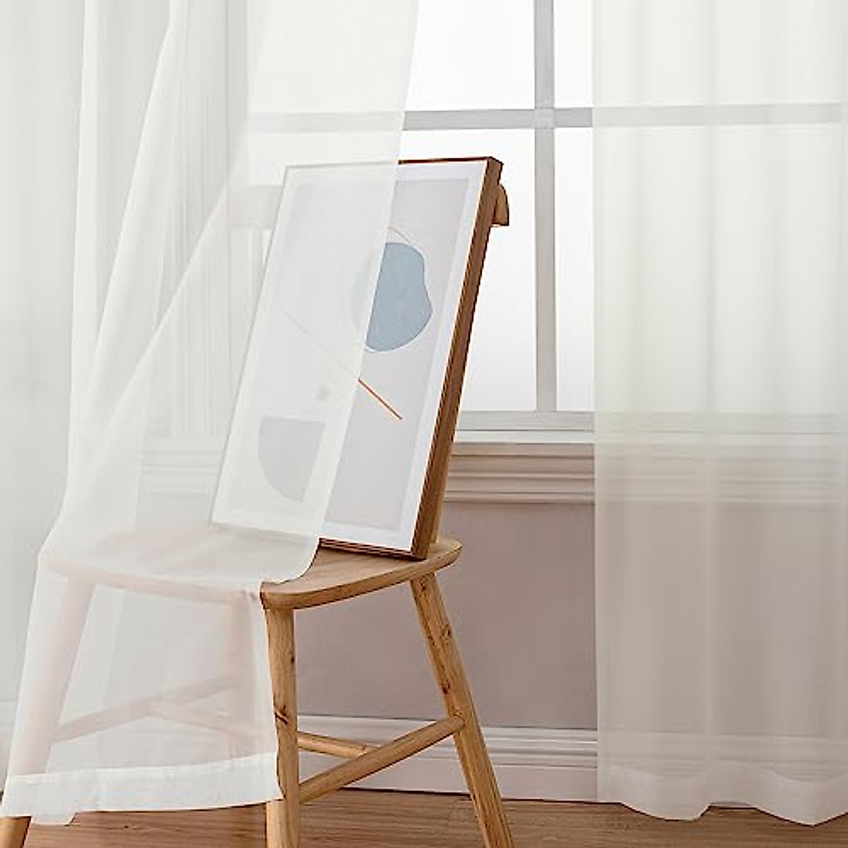 Simplebrand Sheer Curtains 72 Inches Long 2 Panels for Living Room, Dual Rod Pockets Airy Window Treatments Voile Curtains Sheer Panels Lightweight for Front Back Patio Glass Door, Ivory, 42" Width