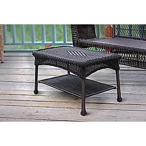 Jeco Wicker Patio Love Seat and Coffee Table Set with Tan Cushion, Espresso