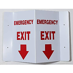 Emergency EXIT Arrow Down 3D Projection Sign/FIRE Extinguisher Hallway Sign (White/RED,Plastic,5.5x9)-Les Deux cotes line