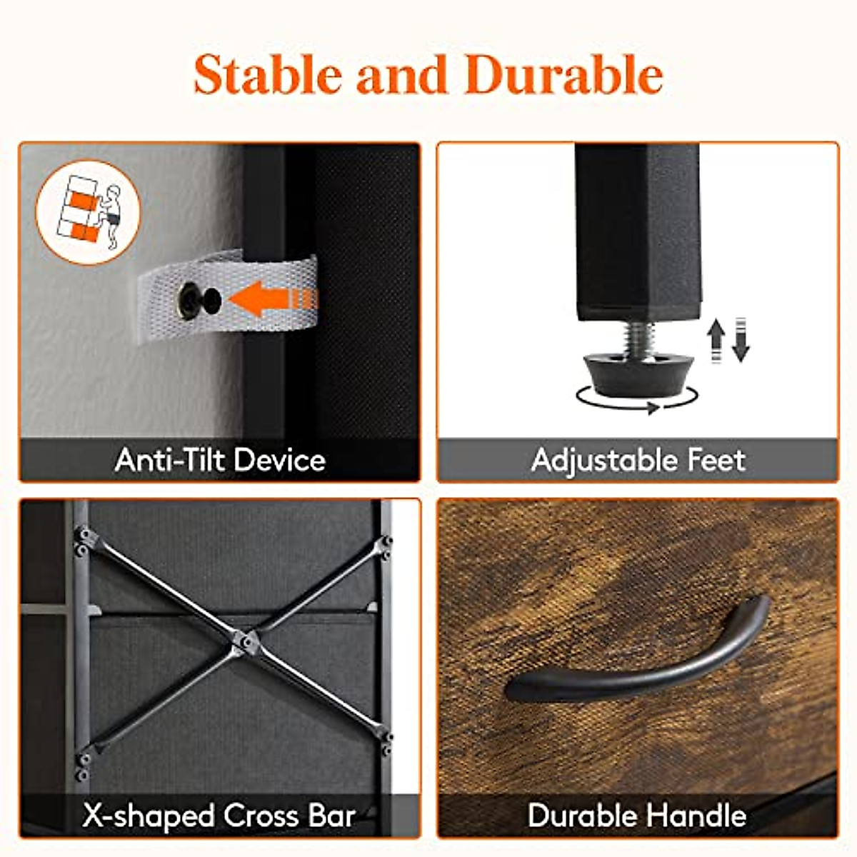 Lifewit Tall Dresser with 4 Removable Fabric Drawers, Storage Tower, Dresser for Bedroom Closet Bedside Nursery Laundry Living Room, Sturdy Steel Frame&Wood Tope, Rustic Brown