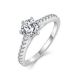 FJ 1CT Promise Ring 925 Sterling Silver Engagement Wedding Anniversary Eternity Ring Round Cut Cubic Zirconia Solitaire Ring for Women Size 11