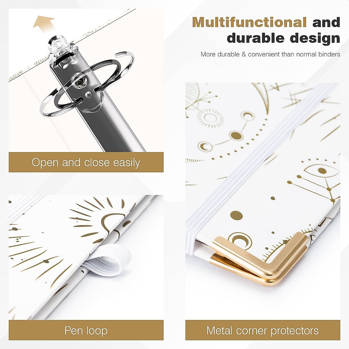 Ospelelf 3 Ring Binder 2 Inch, Cute Binder for Letter Size (11" x 8.5") with 5 Tab Dividers, File Folder Labels and Low Profile Clipboards, Tarot Cards Binder for School Supplies and Office Supplies