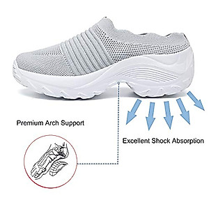 INMINPIN Women's Slip-on Mule Sneakers Lightweight Breathable Casual Shoes Platform Outdoor Clog Slippers,Grey,8.5 US Women