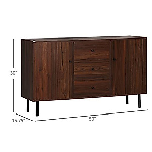 HOMCOM Sideboard Buffet Cabinet, Kitchen Cabinet with 2 Cupboards, 3 Drawers and Adjustable Shelves, Coffee Bar Cabinet for Living Room, Entryway, Brown
