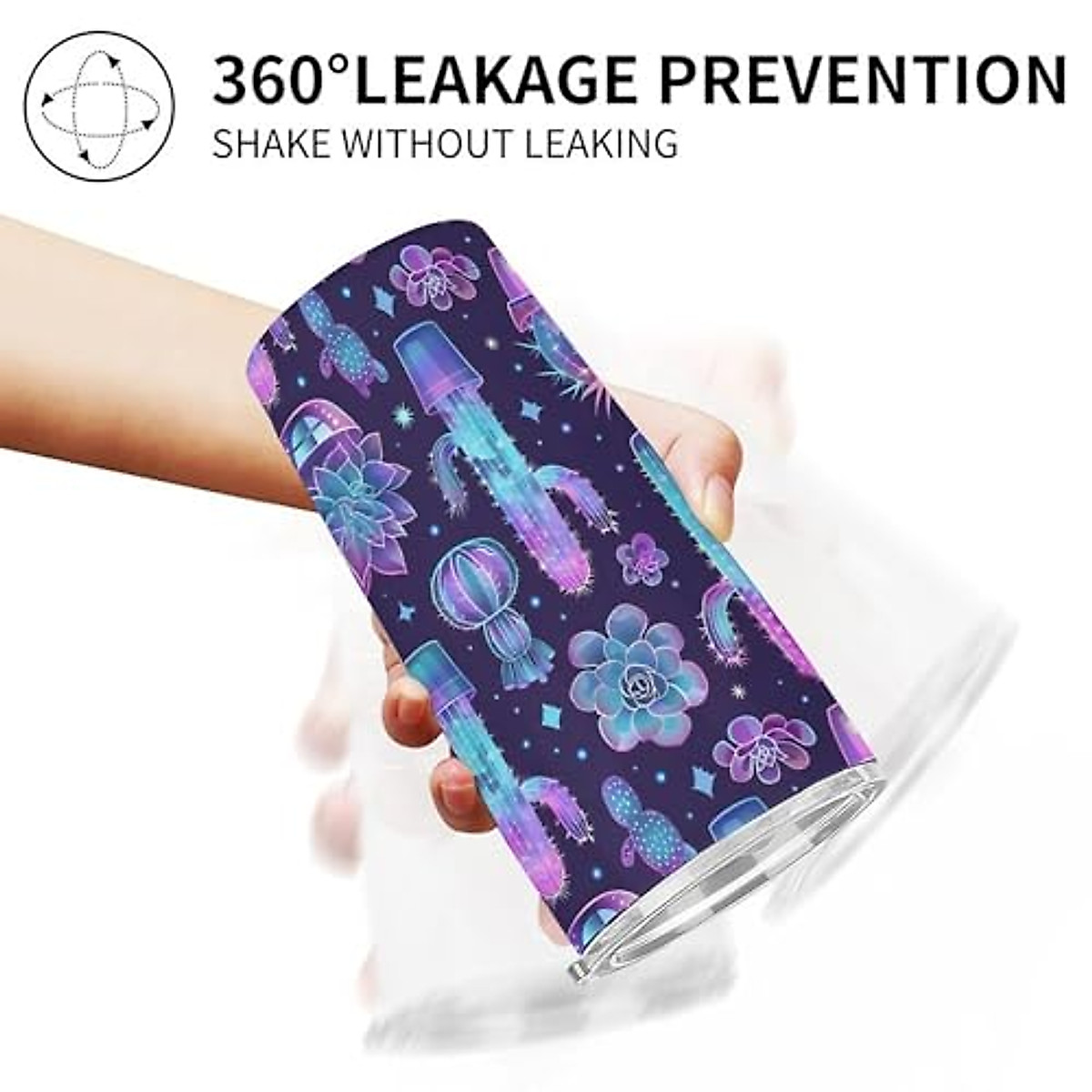 KIOWEIR Neon Cactus And Flowers Stainless Steel Tumbler 20oz With Lid And Straw, Insulated Tumblers Coffee Cup, Travel Mug for Ice Drink & Hot Beverage for Women Men Boys Girls