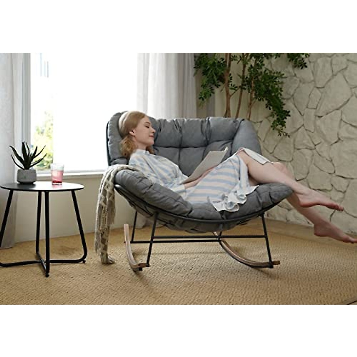 Grand patio Indoor & Outdoor, Royal Rocking Chair, Padded Cushion Rocker Recliner Chair Outdoor for Front Porch, Garden, Patio, Backyard, Grey