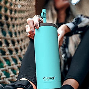 asobu Sippy Double Wall Stainless Steel Tumbler with Silicone Flexible Straw, 20 Ounces (Teal)