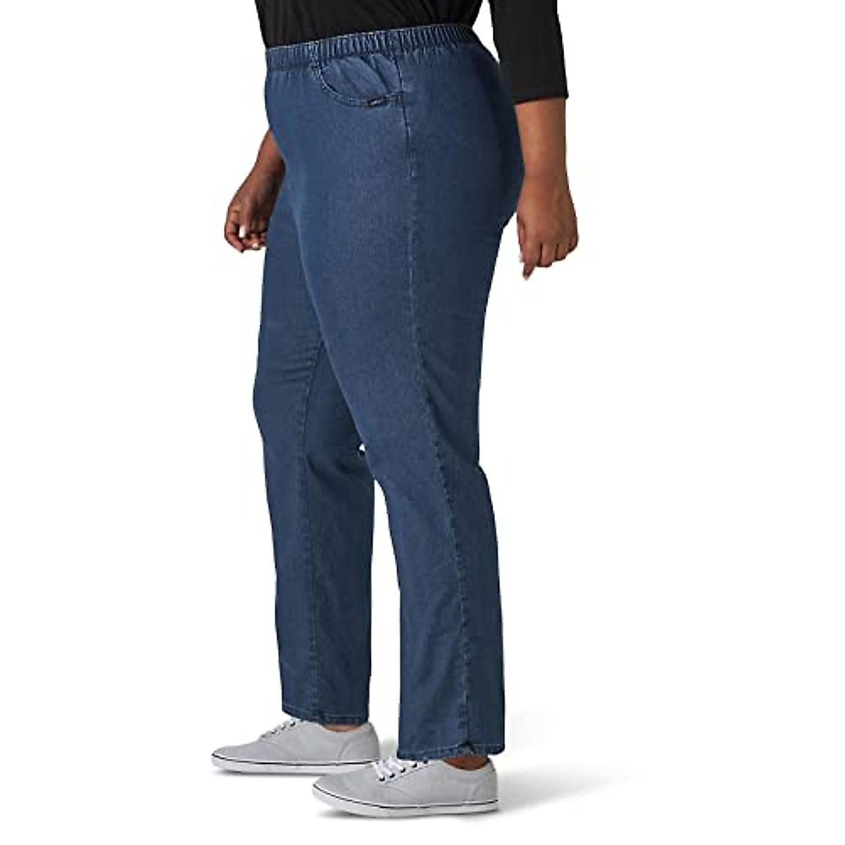 Chic Classic Collection Women's Size Stretch Elastic Waist Pull-On Pant, Mid Shade Denim, 24 Plus Petite