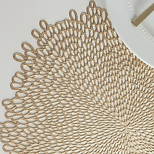 Benson Mills Bloom Pressed Vinyl Placemat Set of 4, Kitchen and Dining Table Mats, Special Occasion, Wedding, Everyday, Holiday Table Décor (15.5" Round, Set of 4, Gold)