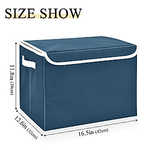 JUNZAN Navy Blue Storage Bins with Lids Collapsible Clothes Toys Storage Box with Handle Closet Organizer Home Decor Office Basket