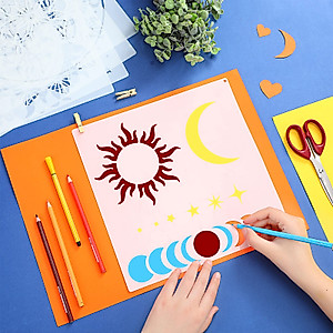 9 Pieces Mandala Sun and Moon Stencil Moon Sun Flower Star Stencil Mandala Sun Moon Stencils Reusable Painting Templates with Metal Open Ring for DIY Scrapbooks Painting on Wood Wall Home Decor Supply