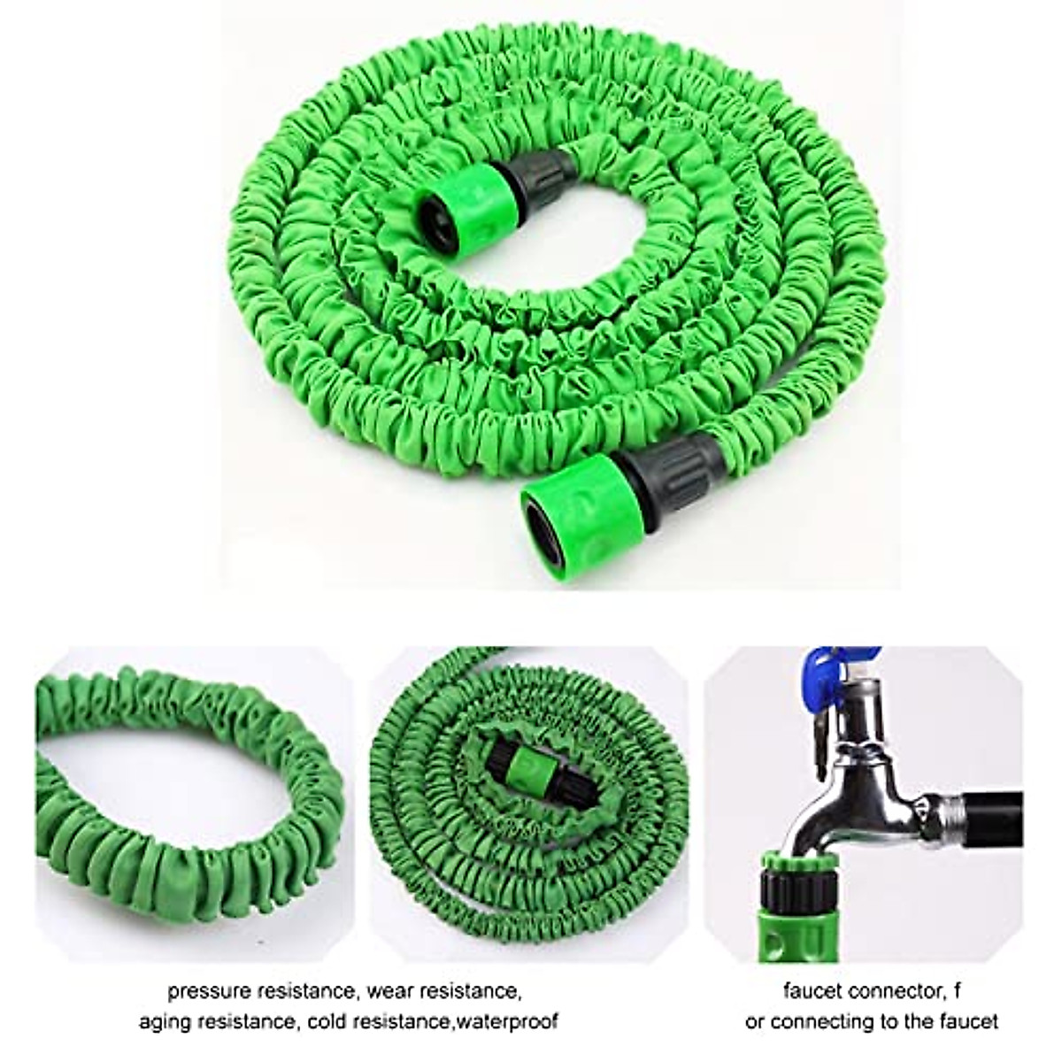 Expandable Garden Hose 100ft-Water hose, 7 Function Nozzle,Light weight,For gardening, car washing, pets, outdoors. (Green)