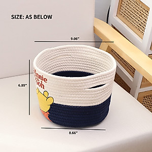 YAHUAN Cotton Rope Basket with Bear-Patterned Cotton Rope Storage Basket Collapsible Blanket Basket with Handles(blue white)