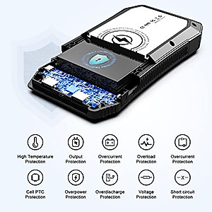 ABFOCE Solar Power Bank 36800mAh 12V1.5A 18W PD QC 3.0 USB C Fast Charging 10W Wireless Portable Charger with 4 Outputs and 44 LED Lights, IP65 Waterproof Battery Pack Compatible with iPhone, Android