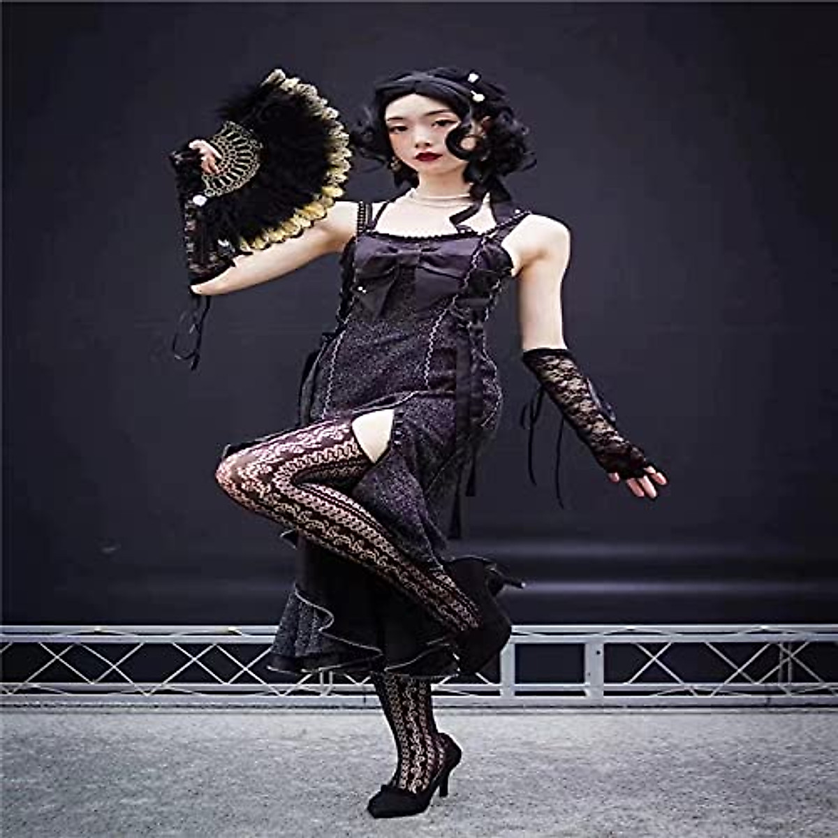 Feather Folding Fan Japanese Sweet Dance Hand Fan Art Craft Gift Wedding Party Decoration (Svart)