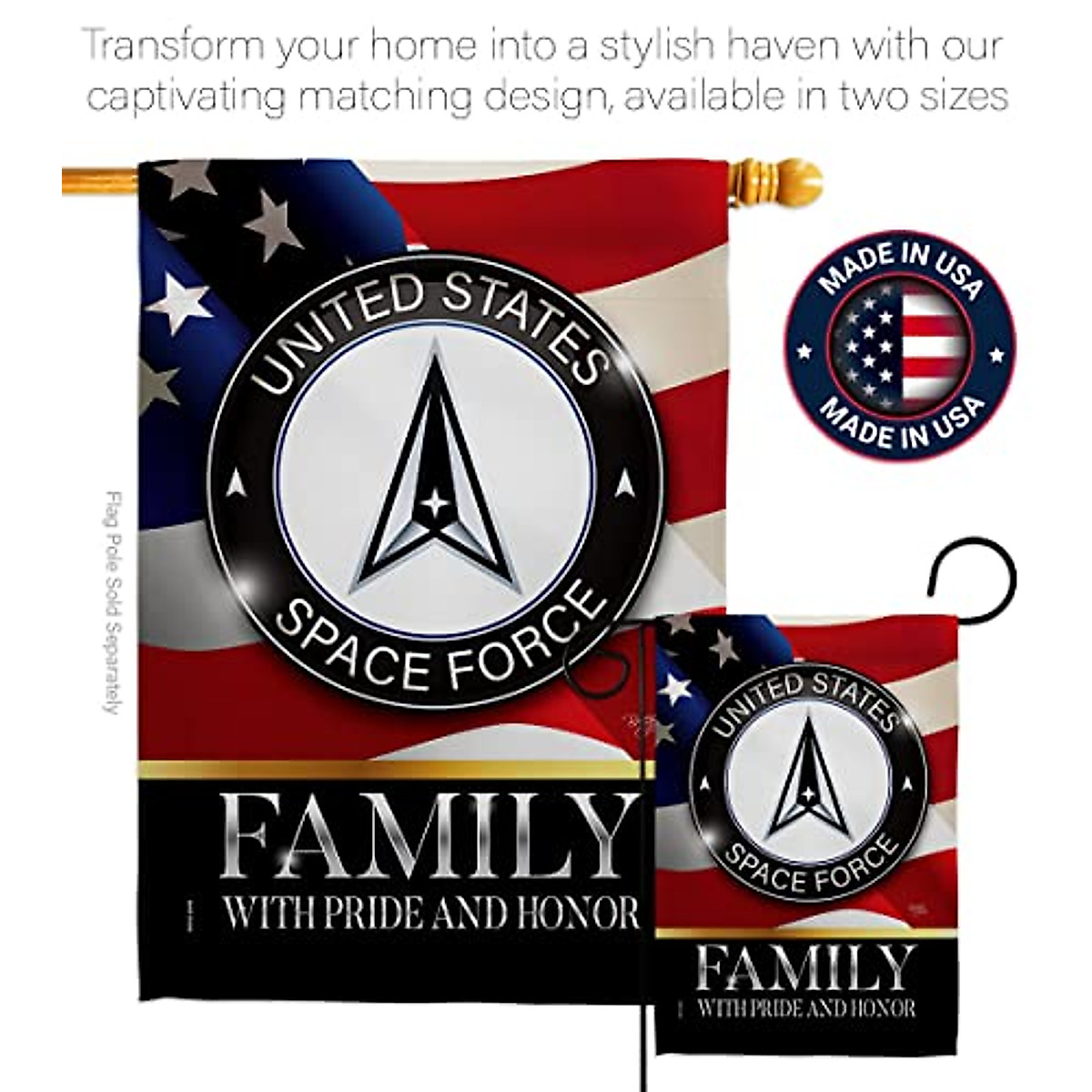 Breeze Decor US Space Family Honor Garden Flag Armed Forces USSF United State Air American Military Delta Official House Decoration Banner Small Yard Gift Double-Sided, Made in USA