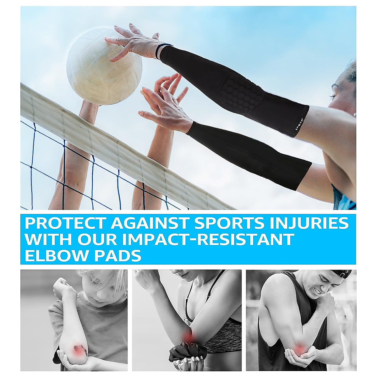 HiRui Elbow Pads Elbow Brace, Basketball Shooter Sleeves Arm Compression Sleeve Collision Avoidance Elbow Pad for Cycling Football Volleyball Baseball, Youth Adult Women Men ((Pair) Black, L)