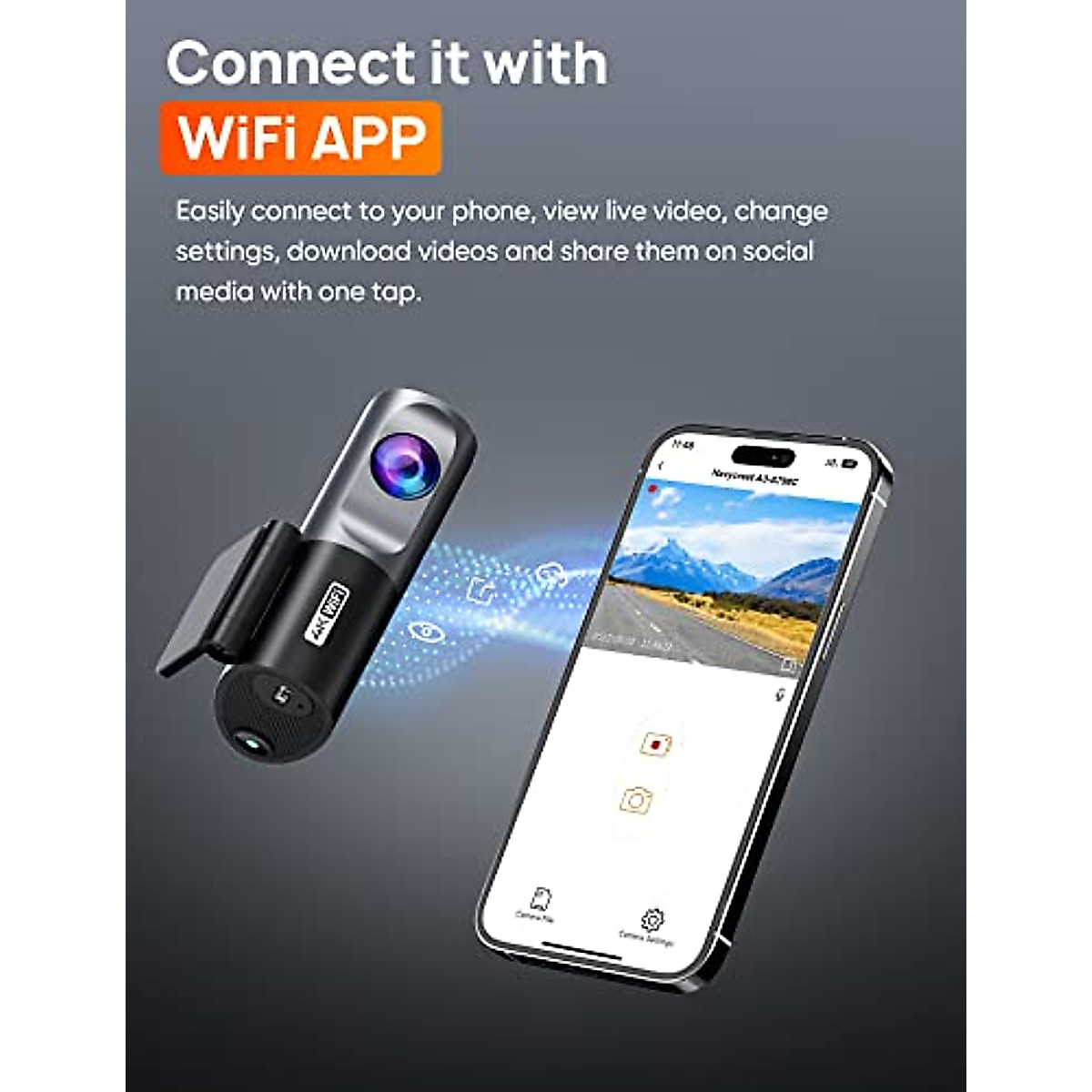 Dash Cam 4K WiFi 2160P Dash Camera for Cars, Car Camera Dash Cam Front Recorder, Dashcam for Cars with App, 24 Hours Parking Mode, G-Sensor, Night Vision, Loop Recording, Support 256GB Max