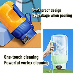 Multifunctional Portable Juicer Cup With Digital Display, Portable Blender Personal USB Rechargeable Juice Cup with Direct Drinking Lid, Juice Cup Blender for Gym/Travel/Kitchen (Blue+Drinking lid)