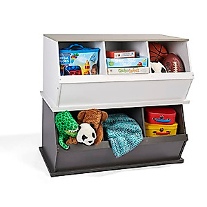 Badger Basket Stackable 3 Bin Open Storage Toy Organizing Cubby - Gray