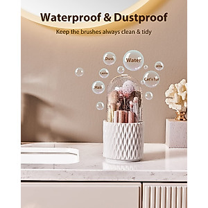 DooGooCoo Makeup Brush Holder [2024 Newest] [Dustproof & Waterproof] 360 Rotating Cosmetics Make up Brush Organizer Storage with Lid for Vanity