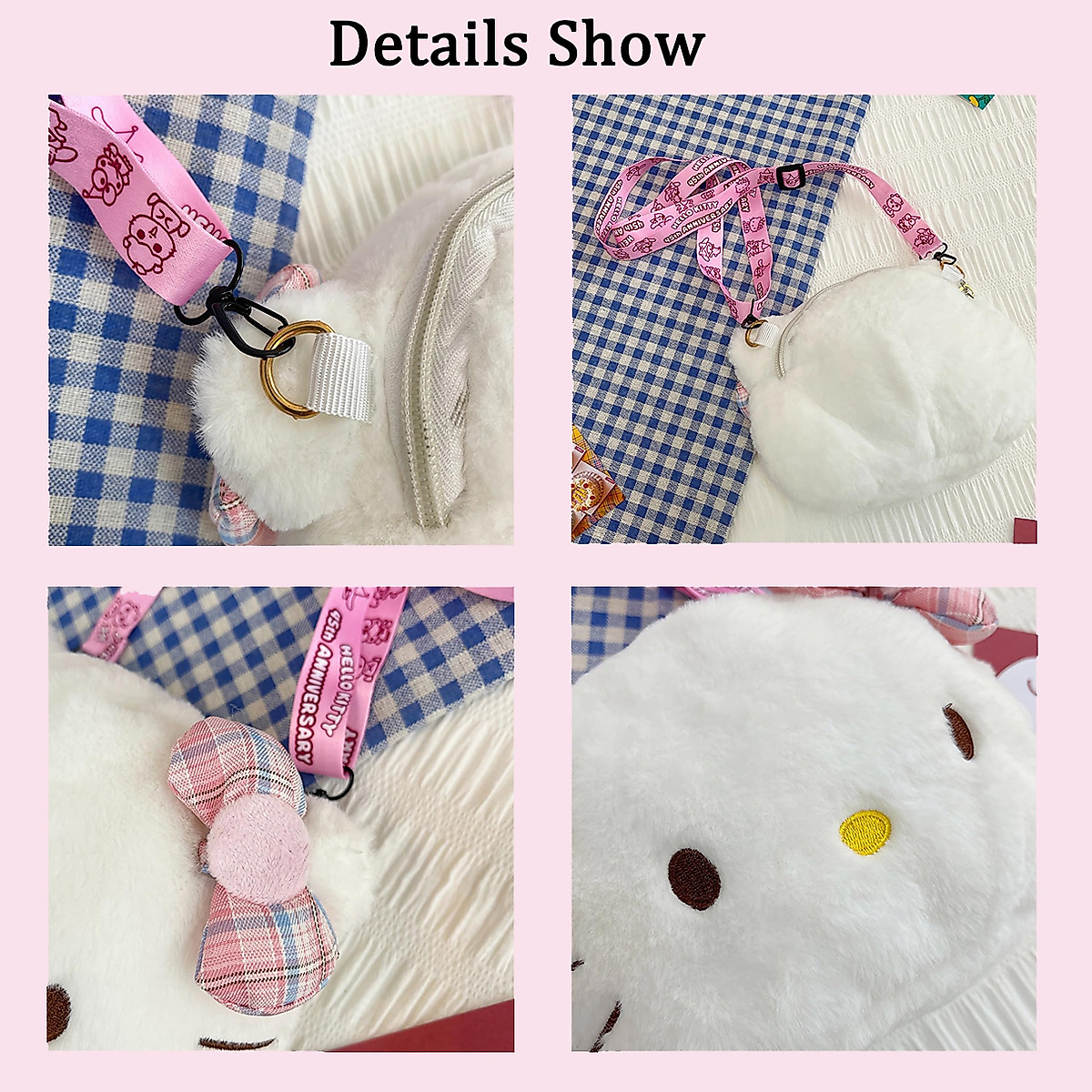 Cute Plush Crossbody Purse for Girls, Bowknot Shoulder Bag (White)