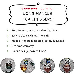 Numola Long Handle Tea Ball Stainless Steel, 2Pcs Premium Tea Infuser Filter for Loose Leaf Tea, Reusable Fine Mesh Tea Interval Diffuser Strainer for Cup and Teapot