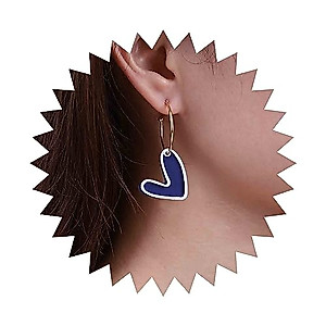 Sttiafay Vintage Blue Heart Earrings Enamel Heart Drop Earrings Acrylic Love Heart Earrings C Shape Hoop Earrings Gold Open Circle Earrings Jewelry for Women and Girls