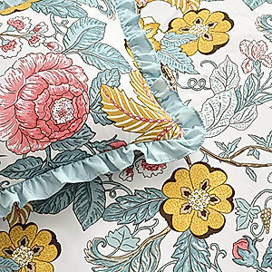 Lush Decor Sydney Floral Leaf 3 Piece Bedspread Set, Queen, Blue & Yellow