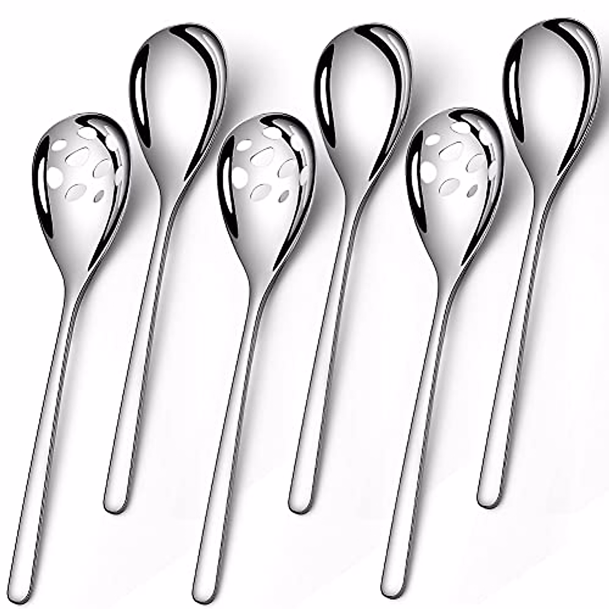 AYFDISHS Serving Spoons 6 Pieces,9.4 Inch Silver Serving Spoon Set Stainless Steel Serving Spoons,Include 3 Serving Table Spoons,3 Slotted Serving Spoons,Serving Utensils Set for Parties Buffet Banque